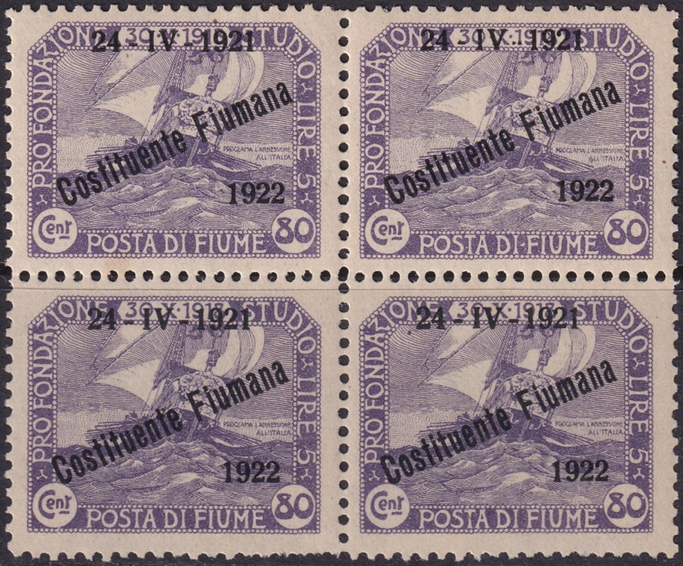 Classic Stamps - Fiume 1922 Sc 167 Sa 185 block MLH* some disturbed gum ...