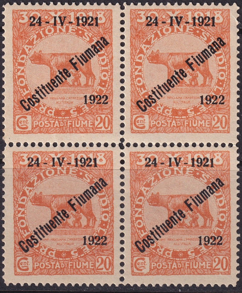 Classic Stamps - Fiume 1922 Sc 164 Sa 182 block MNH** minor disturbed ...