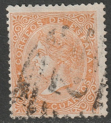Classic Stamps - Spain 1867 Sc 90a used grill "2" (Barcelona) cancel ...