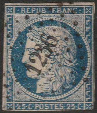 Classic Stamps - France 1850 Sc 6a used "1236" (Falaise) PC cancel on ...