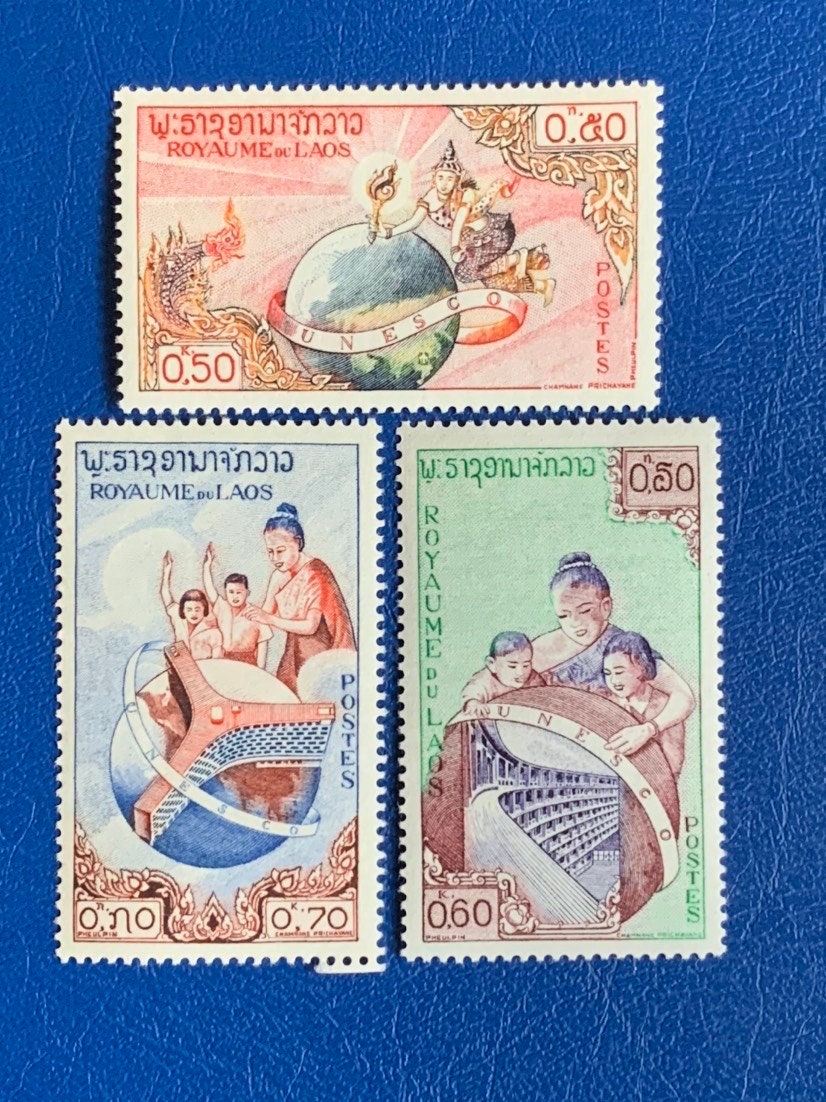Laos - Original Vintage Postage Stamps- 1958 UNESCO - On the Ridge Stamps