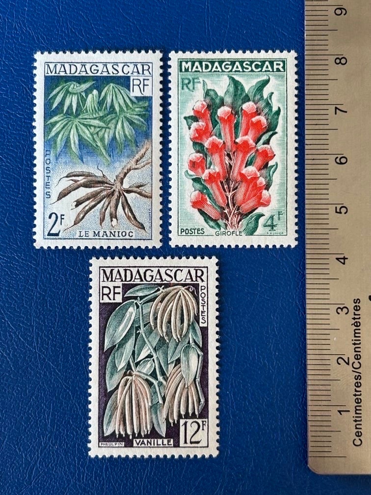 Madagascar - Original Vintage Postage Stamps- 1957 - Cassava, Vanilla ...